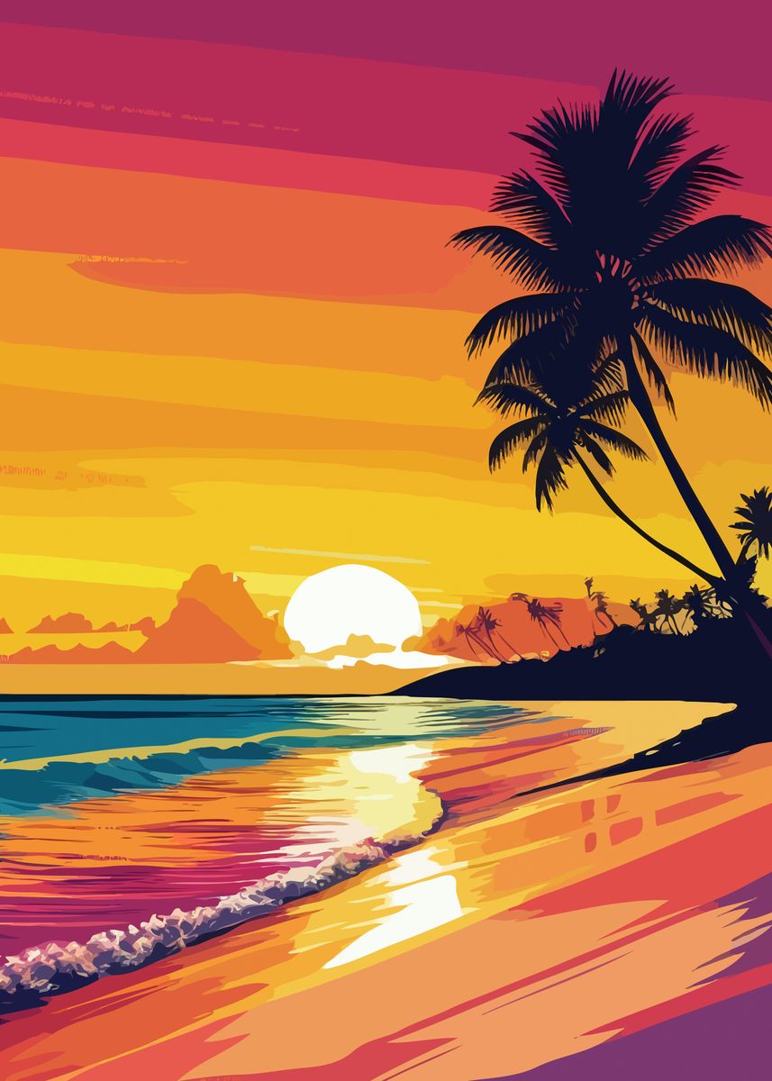 'Sunset Beach' Poster, picture, metal print, paint by Creatives Sam ...