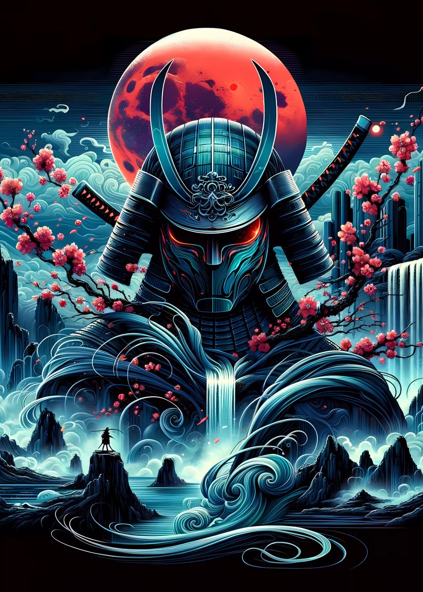 'Samurai Blood Moon' Poster, picture, metal print, paint by ...