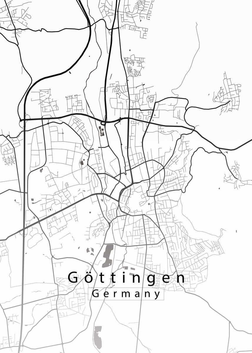 'Goettingen City Map white' Poster, picture, metal print, paint by ...