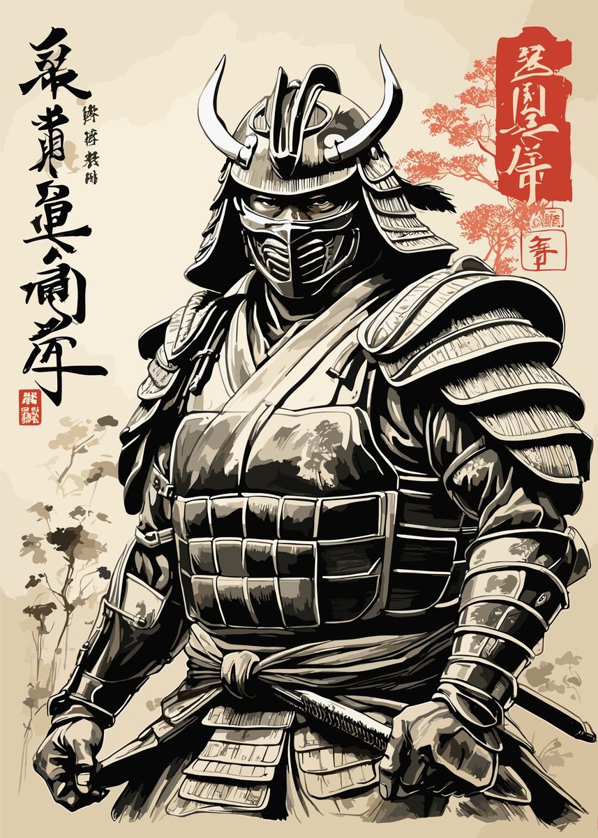 'Vintage Japanese Samurai' Poster, picture, metal print, paint by ...