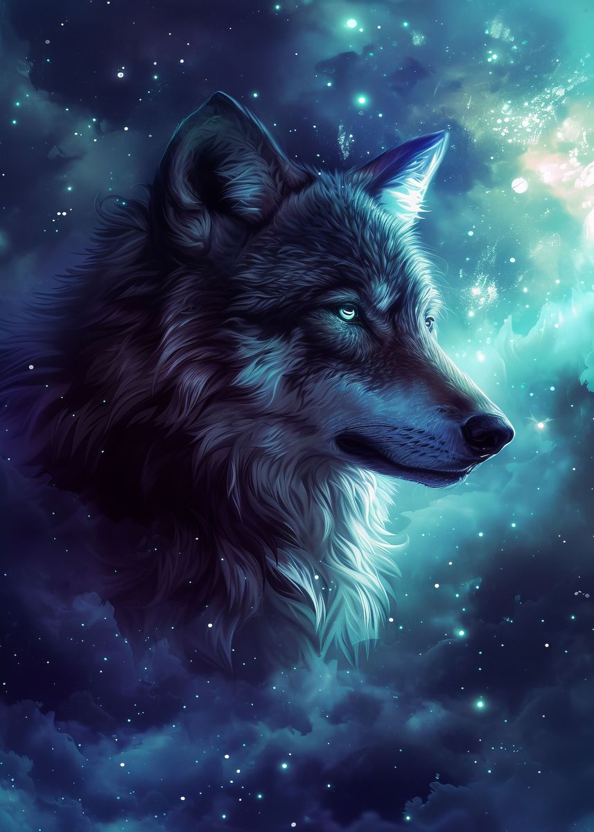 'Wolf In Space Galaxy' Poster, picture, metal print, paint by ...
