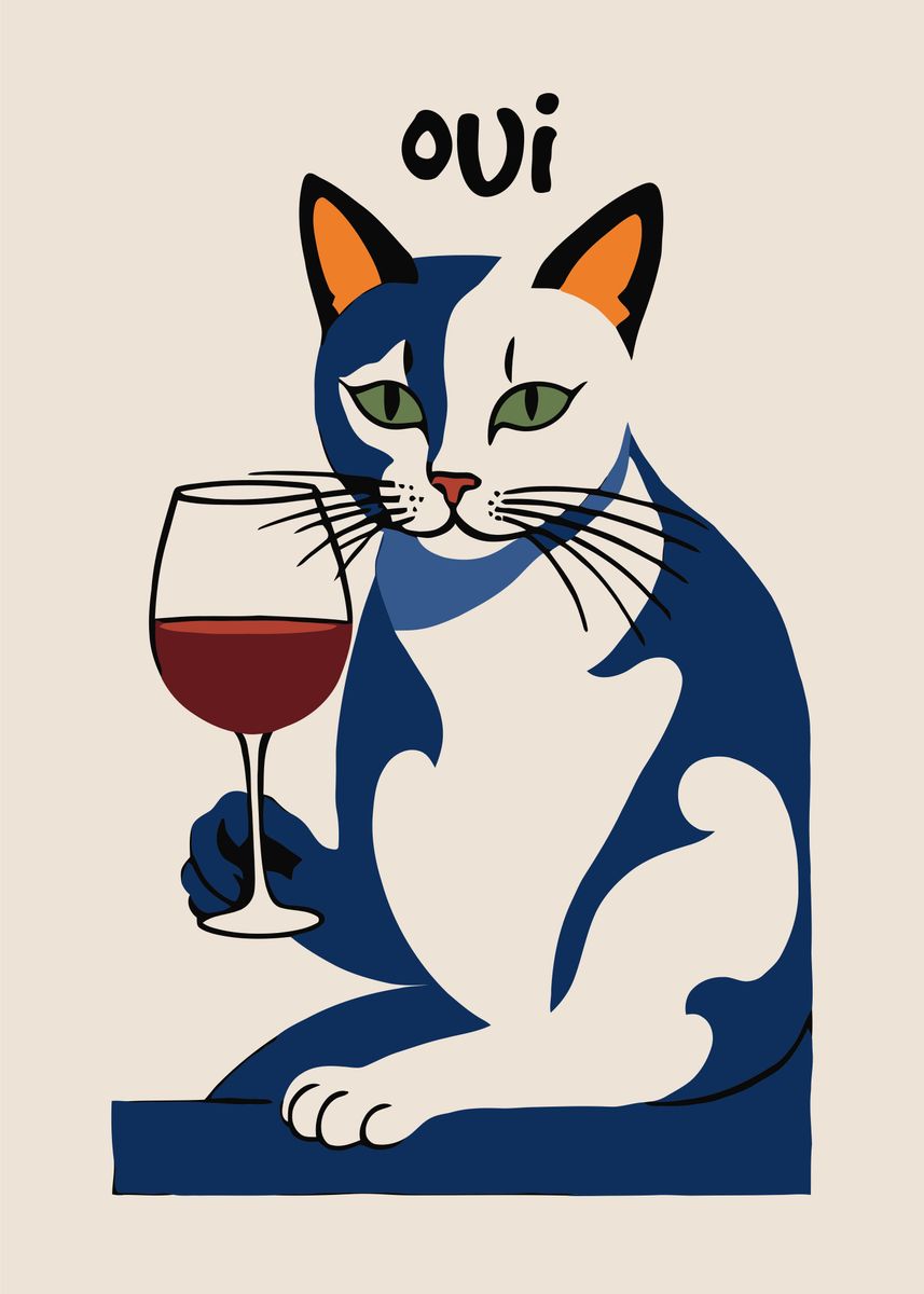 'OUI French Wine Poster' Poster, picture, metal print, paint by BluePinkPanther | Displate