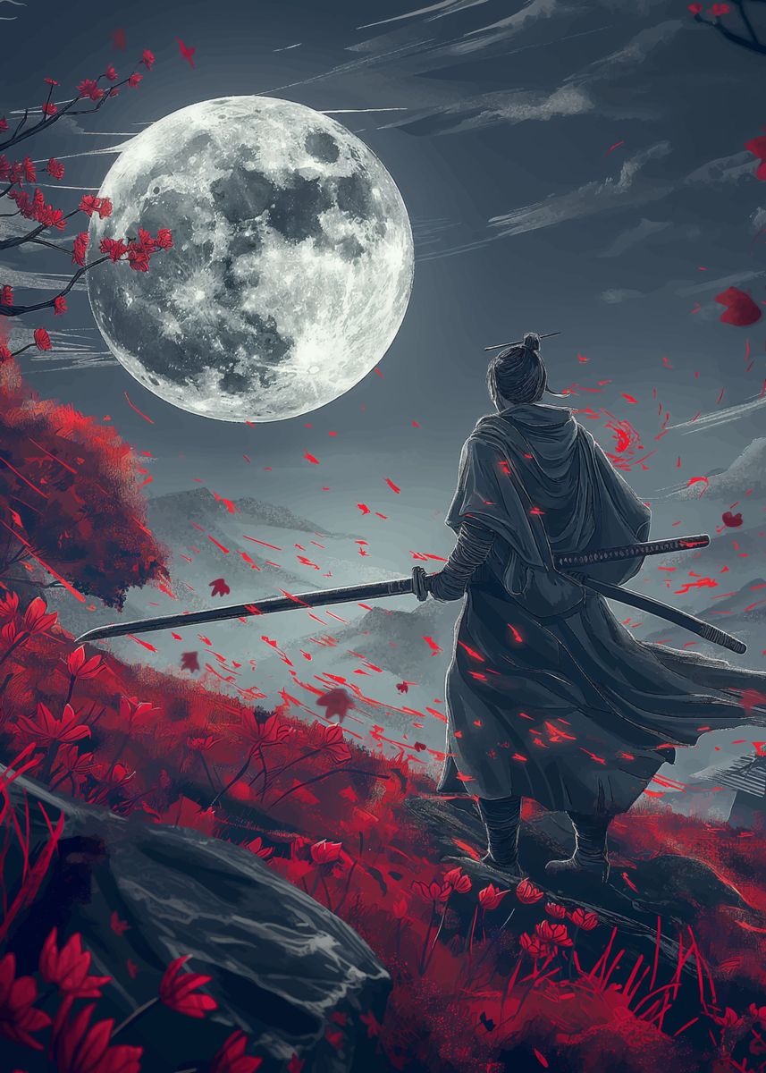 'Crimson Moon Samurai' Poster, picture, metal print, paint by Anima Art ...