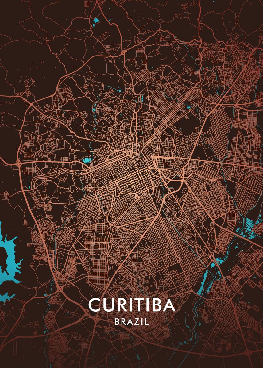 'Curitiba City Map' Poster, picture, metal print, paint by Miracle ...
