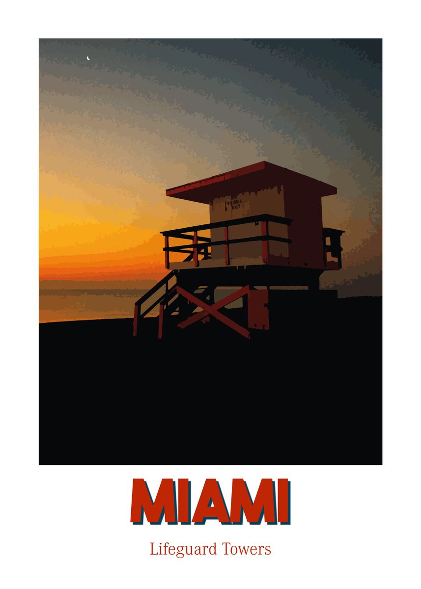 'Miami Lifeguard Towers' Poster, picture, metal print, paint by Erwan ...