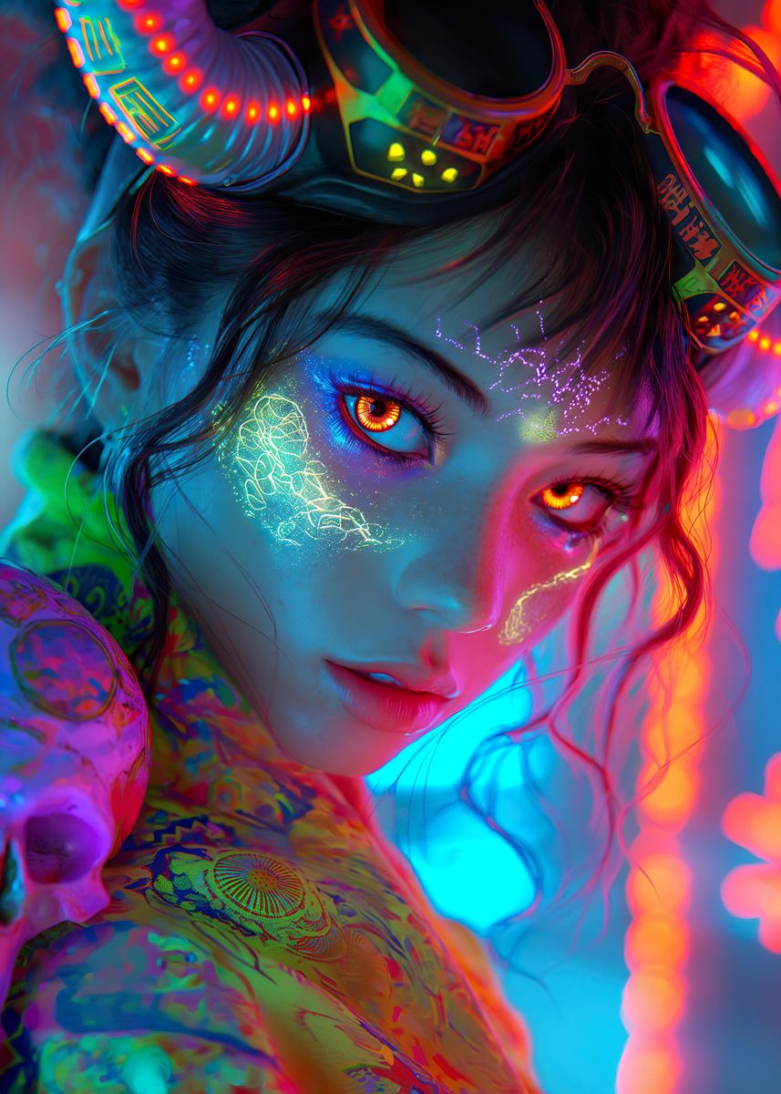 'Cyberpunk Demon Girl' Poster, picture, metal print, paint by Quasarai ...