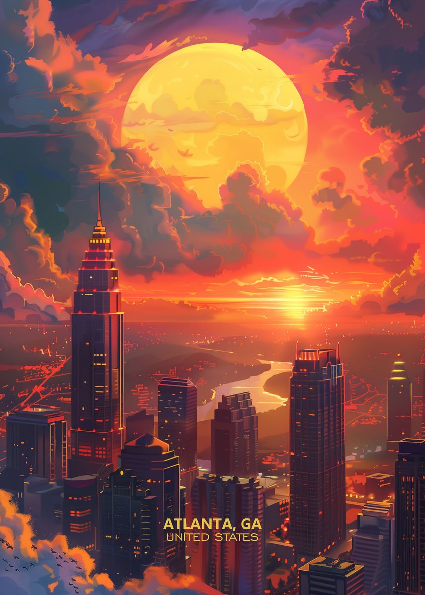 'Atlanta Georgia Sunset' Poster, picture, metal print, paint by ...
