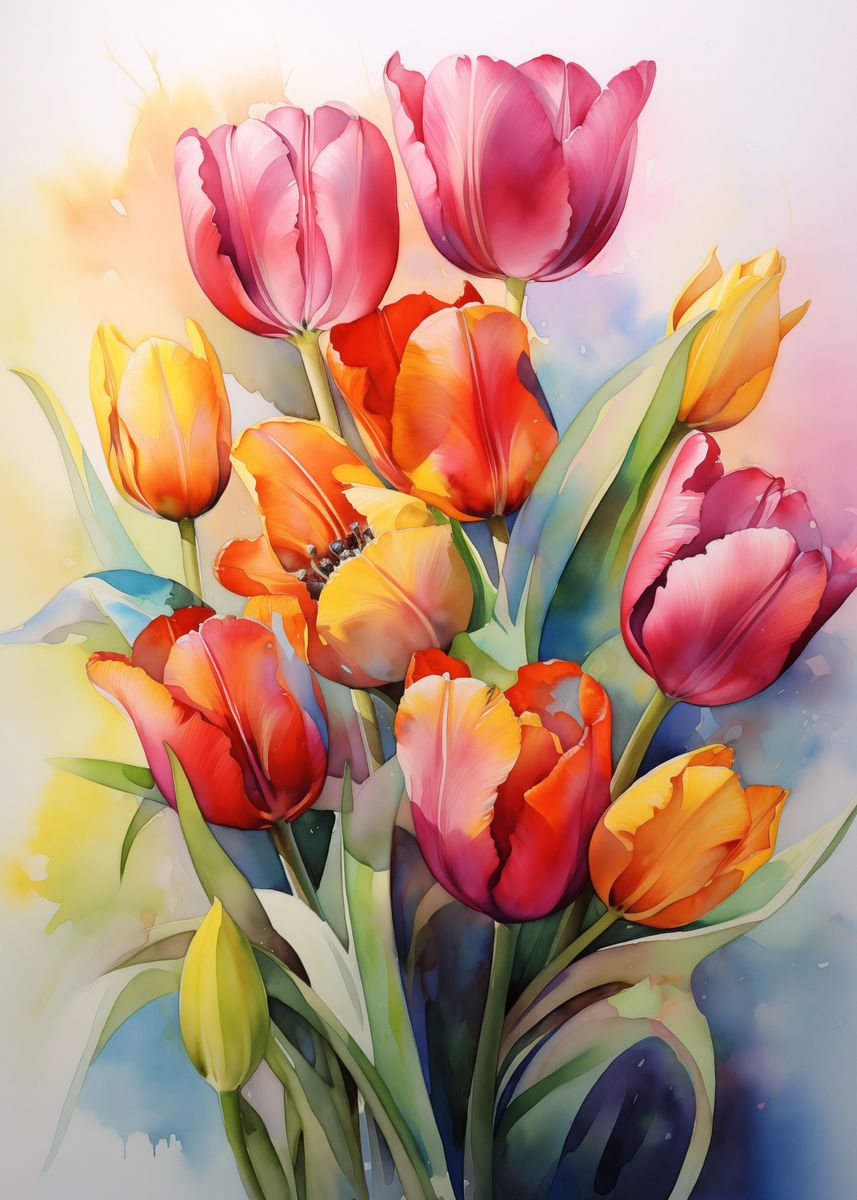 'Tulips' Poster, picture, metal print, paint by Boot Hill | Displate