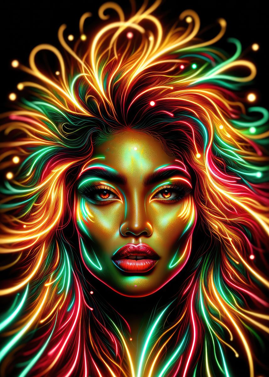'Vibrant Neon Face Art' Poster, picture, metal print, paint by Markus ...