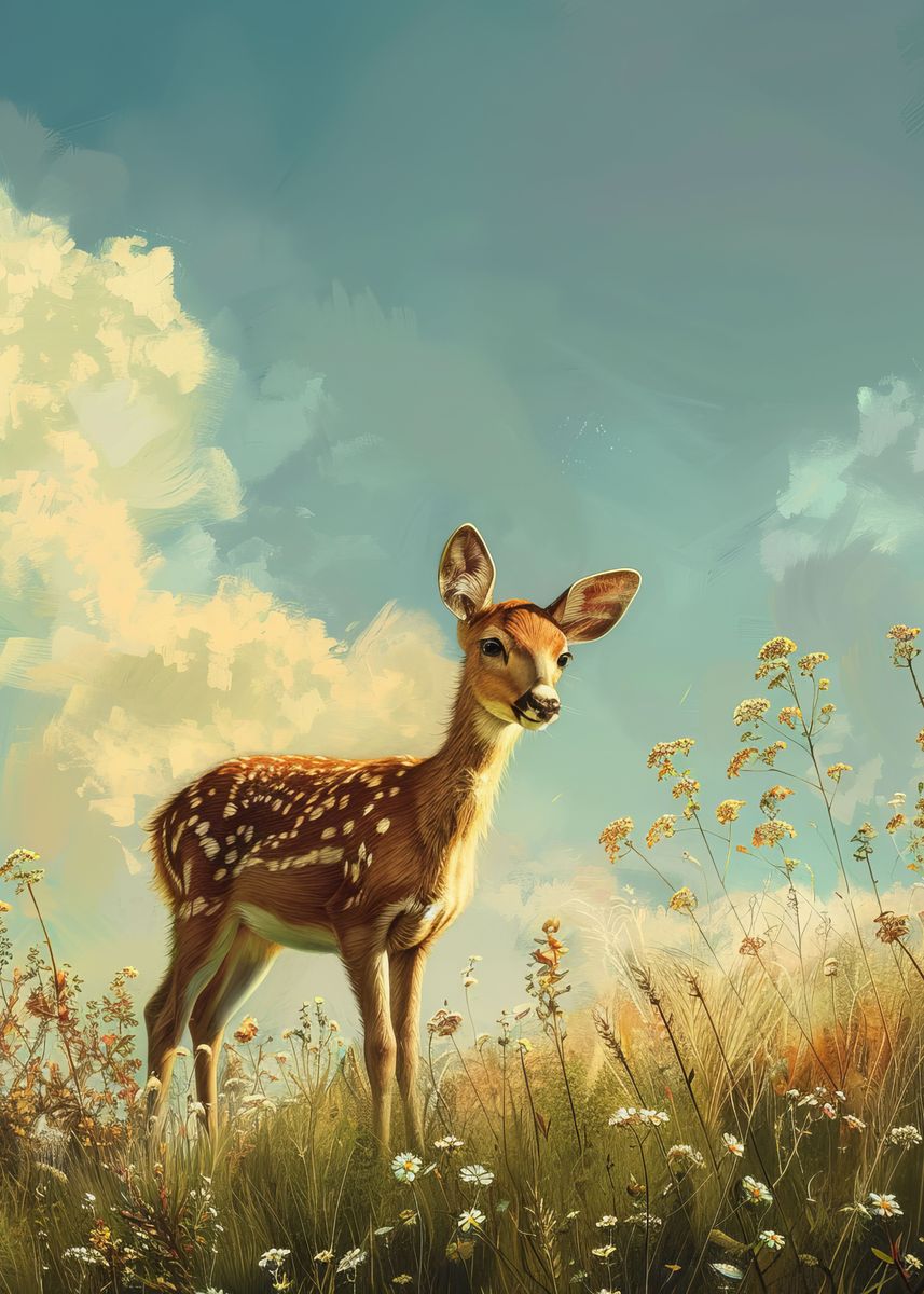 'Golden Meadow Fawn' Poster, picture, metal print, paint by Tollaru ...