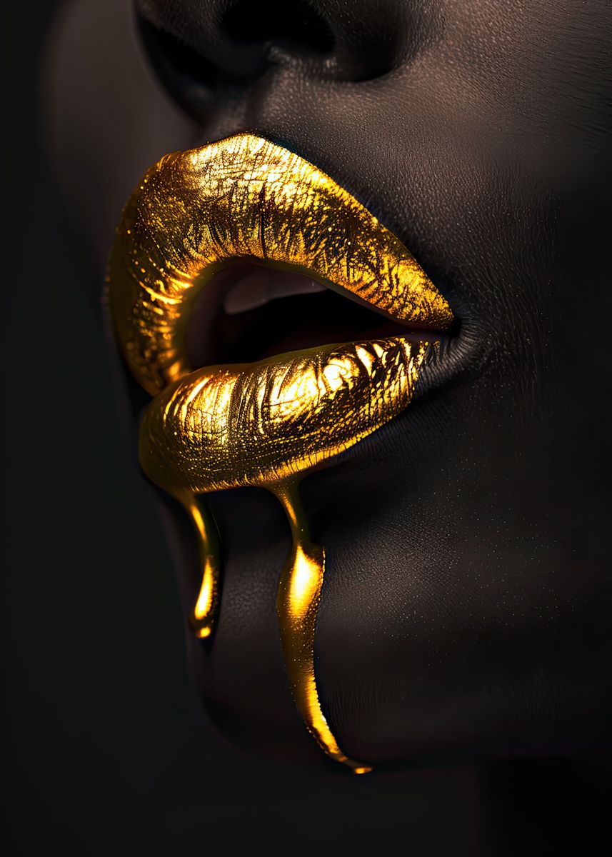 'Shimmering Gold Lips' Poster, picture, metal print, paint by Jerhus ...