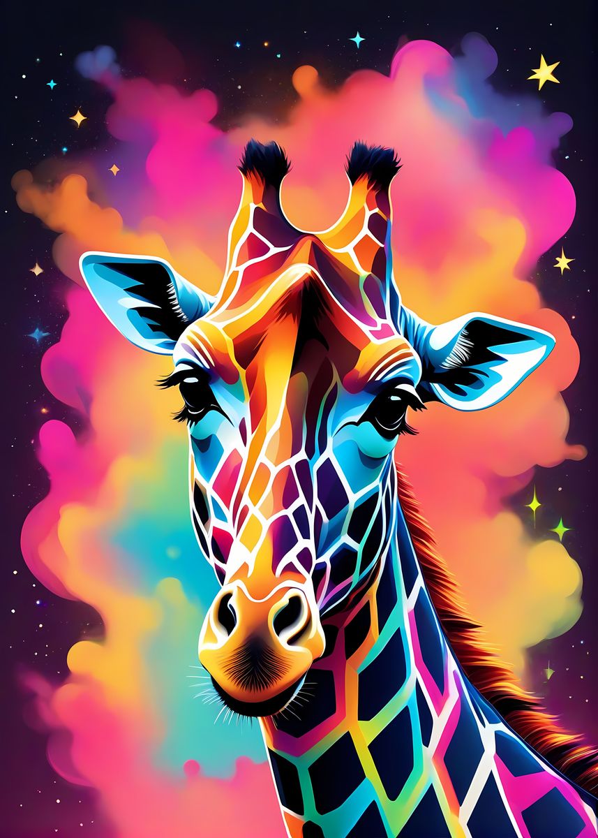 'Neon Colorful Giraffe' Poster, picture, metal print, paint by Gangster ...