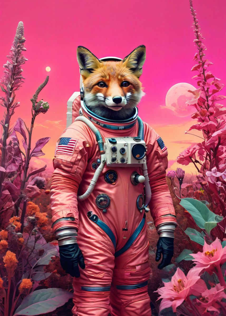 'Fox in Space' Poster, picture, metal print, paint by KingTail Designs | Displate