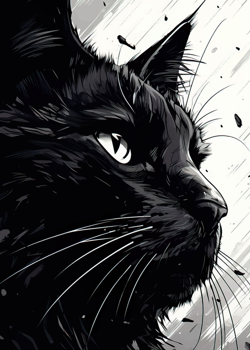 'face black cat' Poster, picture, metal print, paint by Aksara Alka R ...