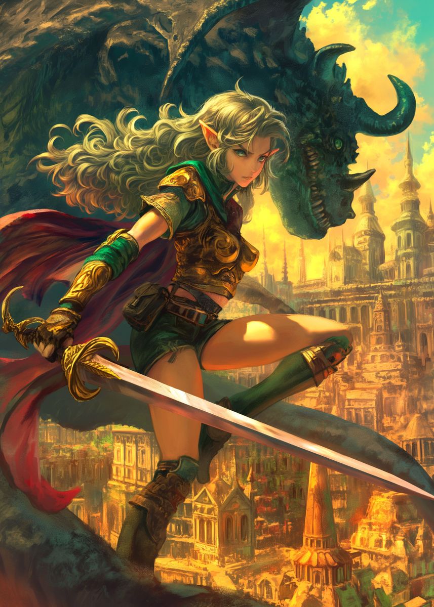 'Dragon Elf Warrior' Poster, picture, metal print, paint by Fleur de ...