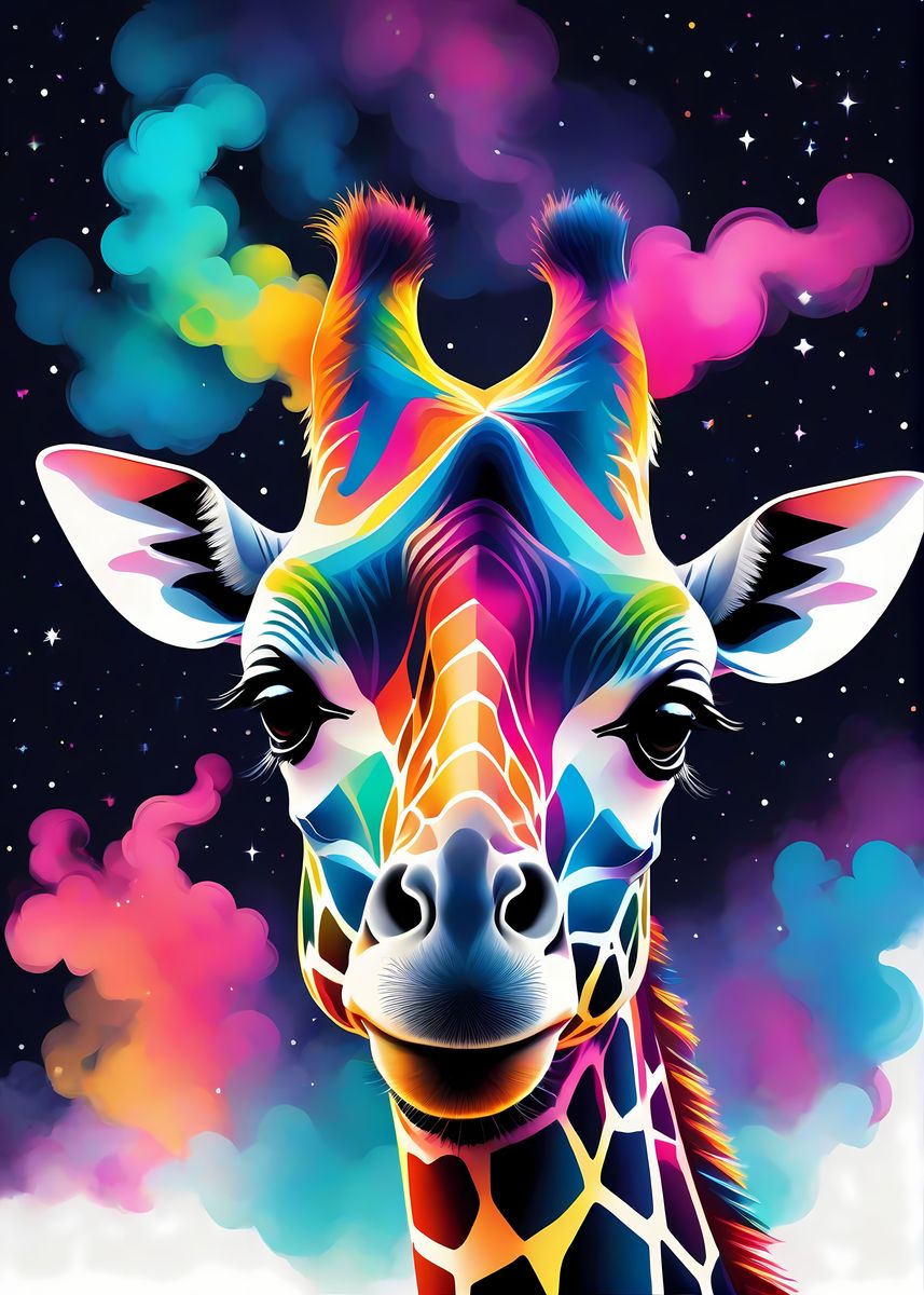 'Neon Colorful Giraffe' Poster, picture, metal print, paint by Gangster ...