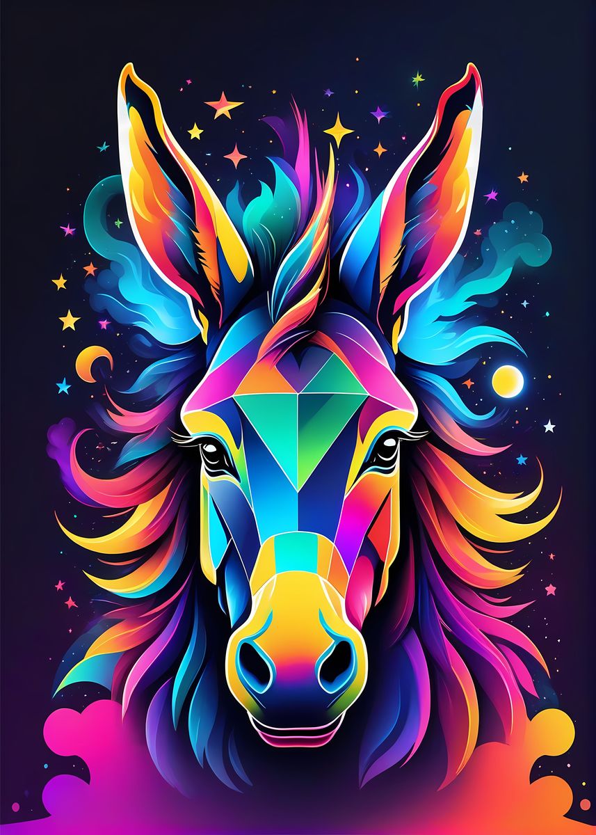 'Neon Colorful Donkey' Poster, picture, metal print, paint by Gangster ...