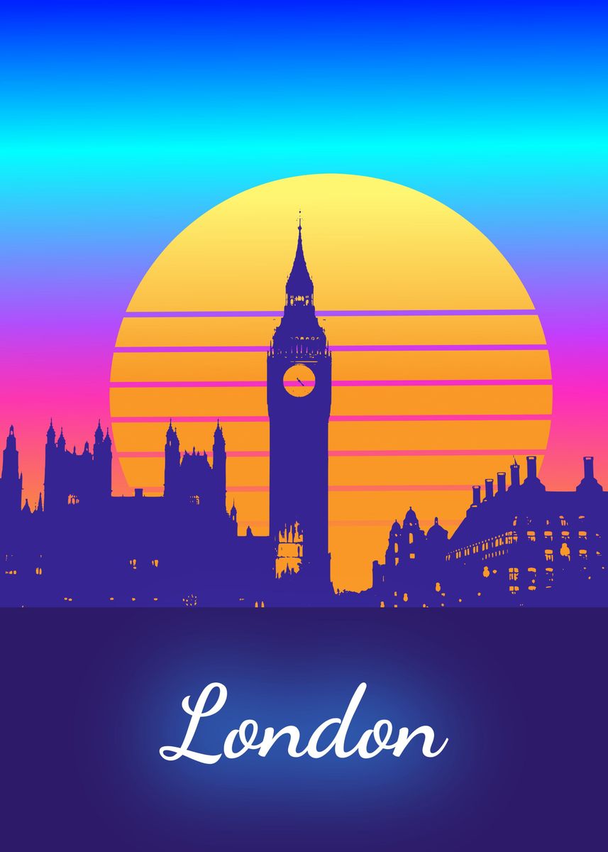 'London synthwave' Poster, picture, metal print, paint by ipart id ...