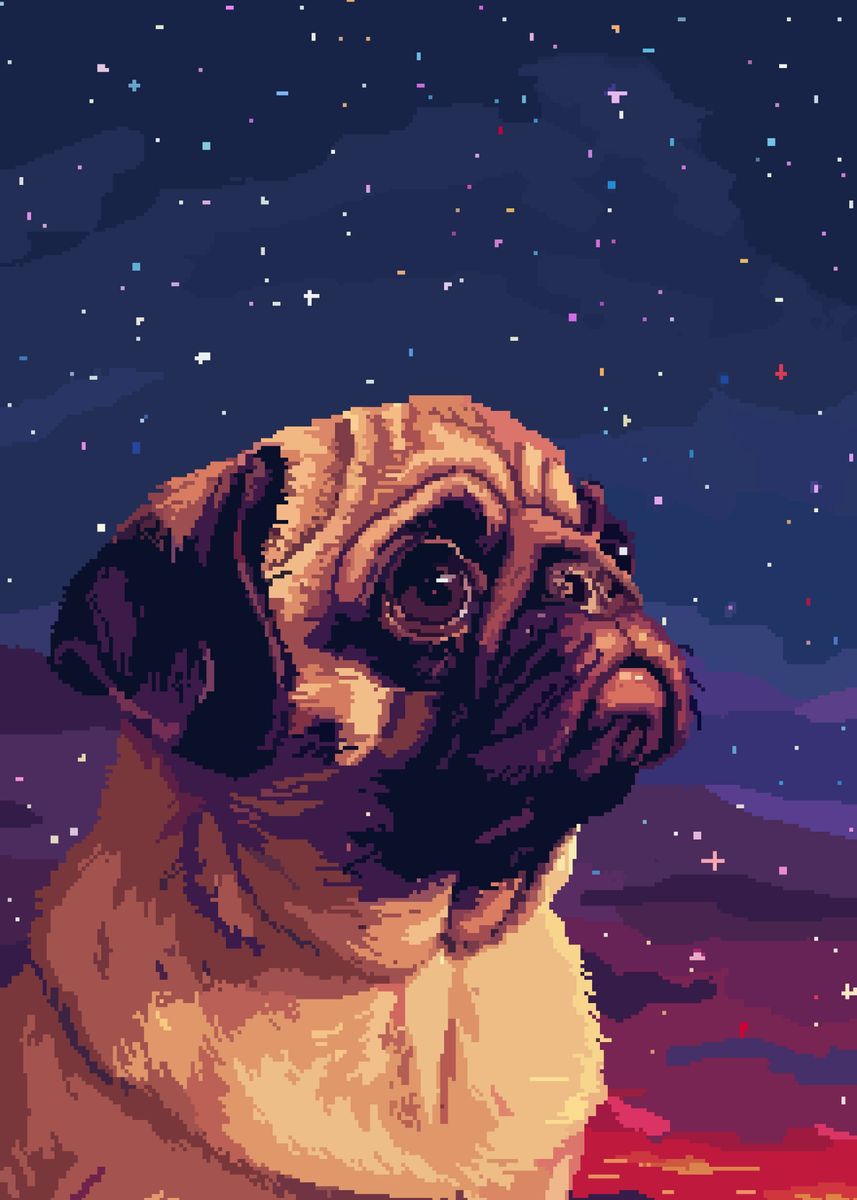 'Cute Pug Dog Pixel Art' Poster, picture, metal print, paint by LVTFCO ...