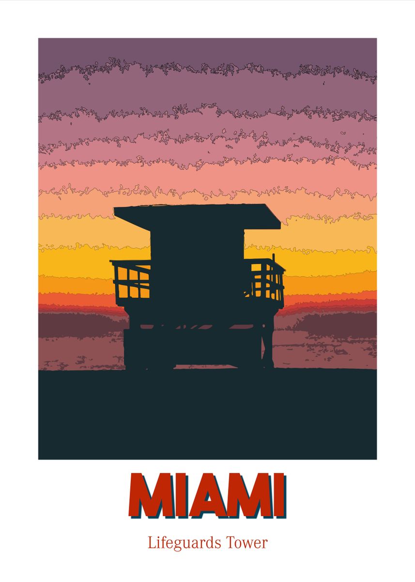 'Miami Lifeguards Tower' Poster, picture, metal print, paint by Erwan ...