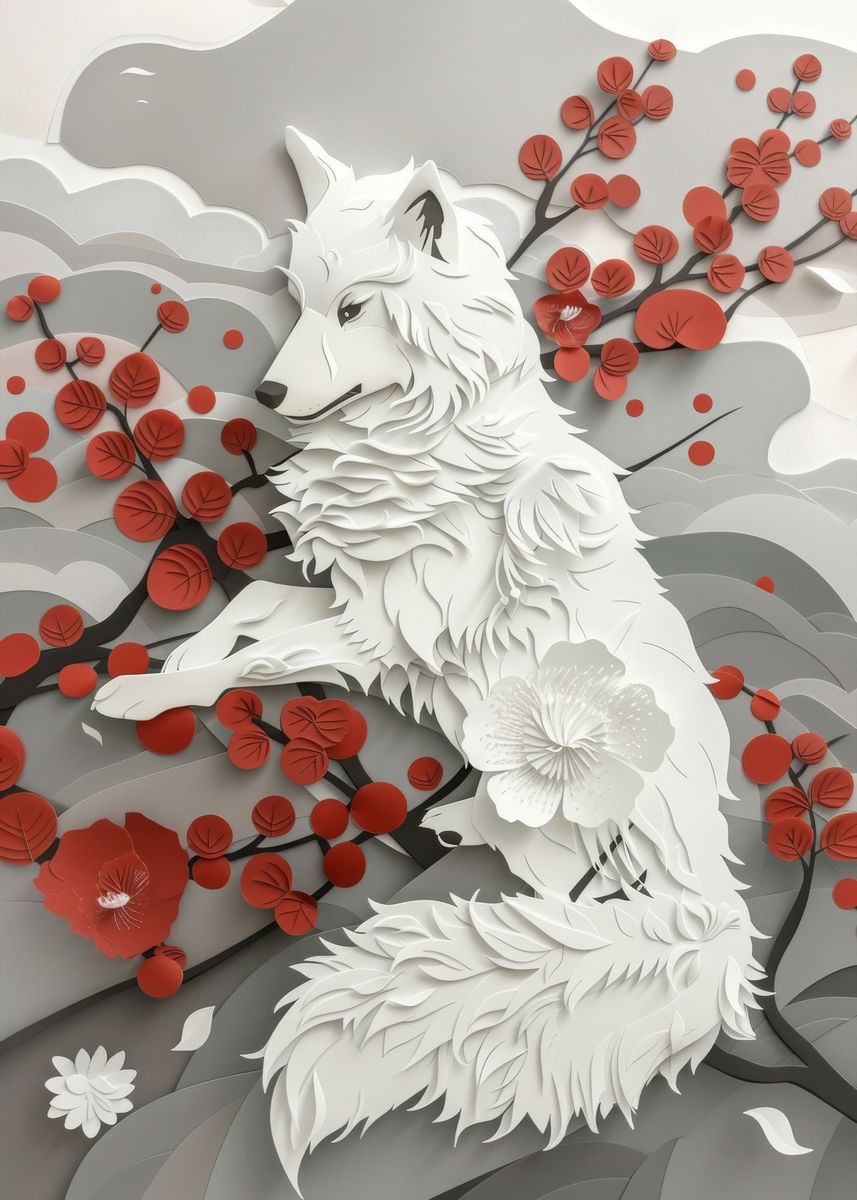 'Wolf Flat Paper Craft' Poster, picture, metal print, paint by Qreative ...
