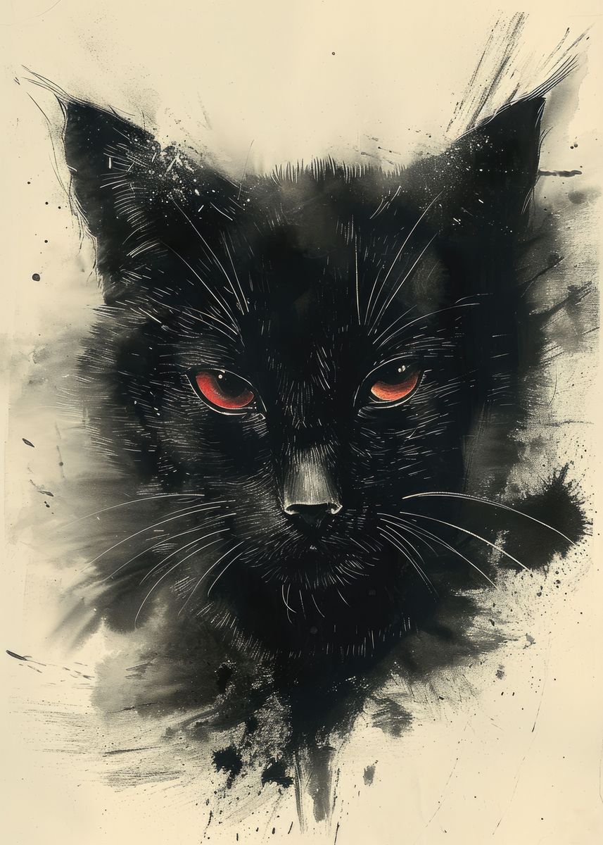 'Shadow Black Cat Painting' Poster, picture, metal print, paint by ...