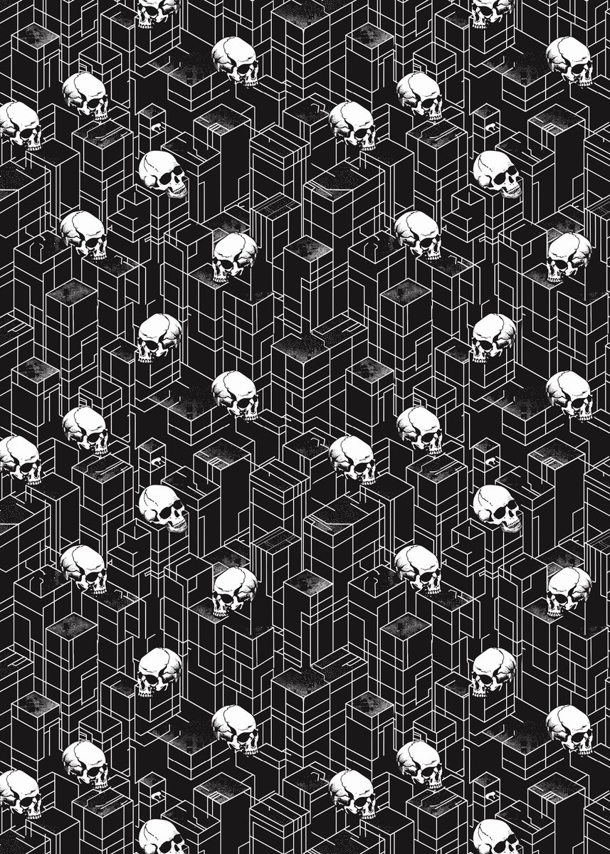 'Skulls Cityscape Pattern' Poster, picture, metal print, paint by ...