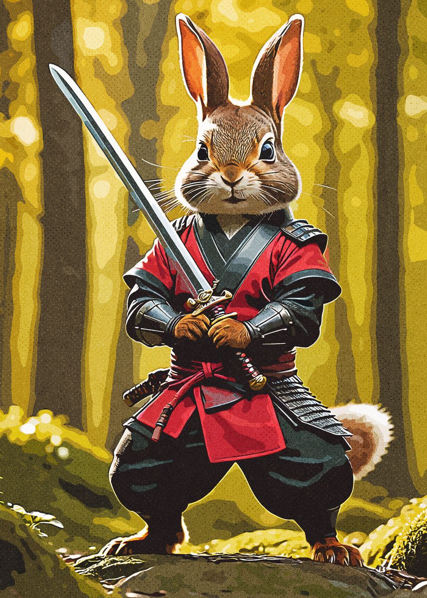 'Rabbit Samurai ' Poster, picture, metal print, paint by Ammar Zain ...