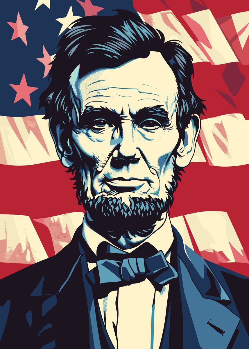 'Abraham Lincoln USA Flag' Poster, picture, metal print, paint by Mesh ...
