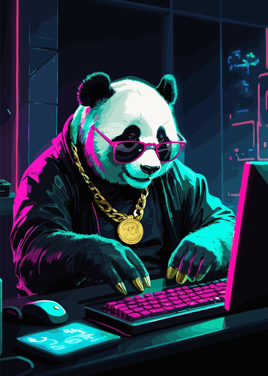'Panda Gamer' Poster, picture, metal print, paint by Vicky Hanggara ...