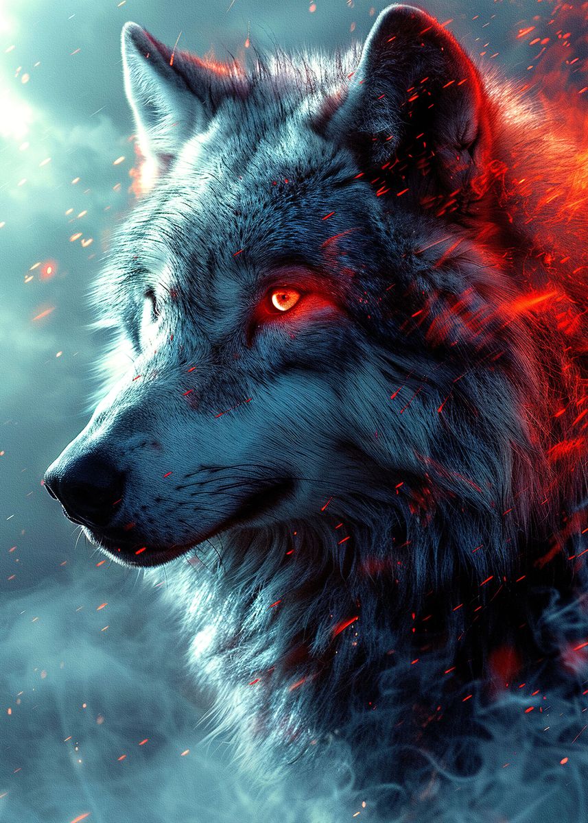 'Red Eye Wolf' Poster, picture, metal print, paint by thu doan | Displate