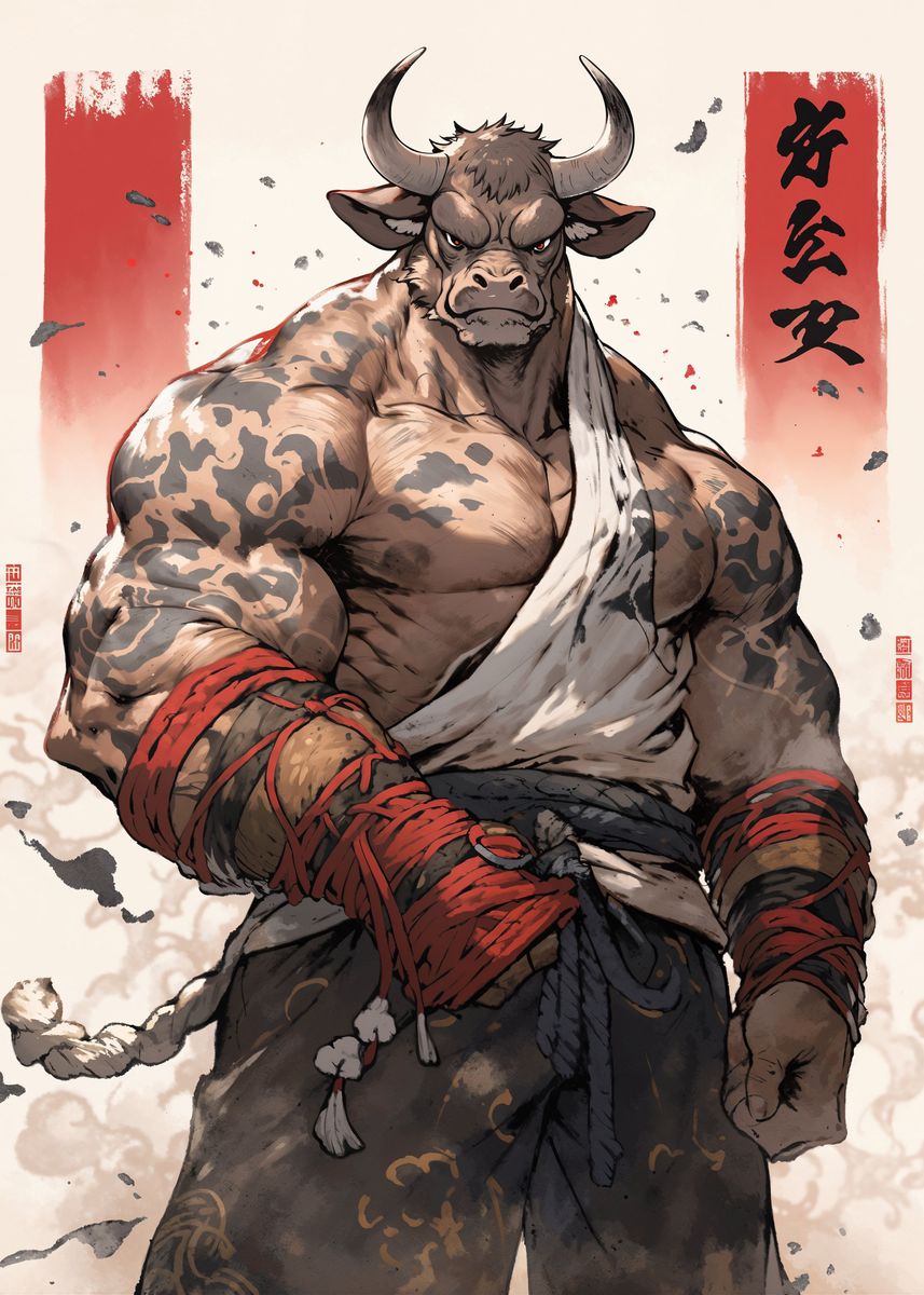 'Ox Warrior' Poster, picture, metal print, paint by dreamwalker | Displate