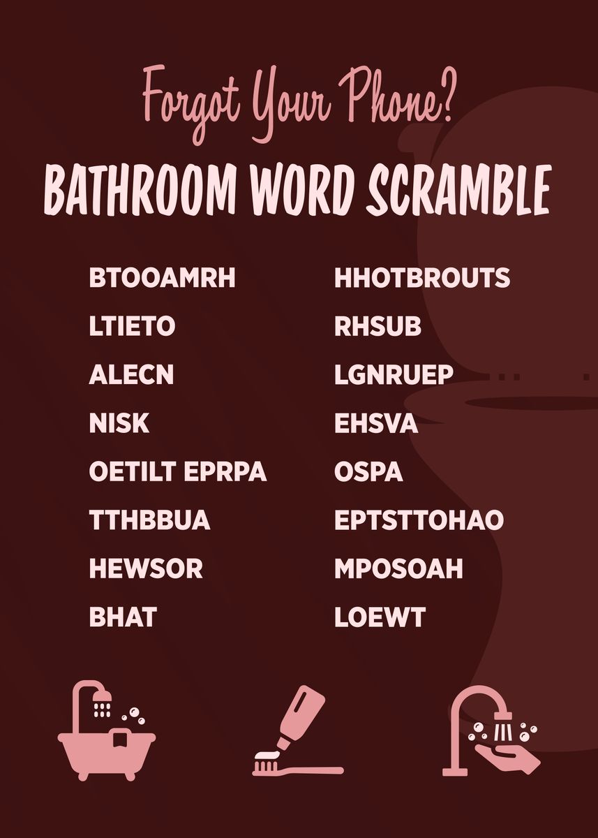 'Bathroom Word Scramble' Poster, picture, metal print, paint by ...