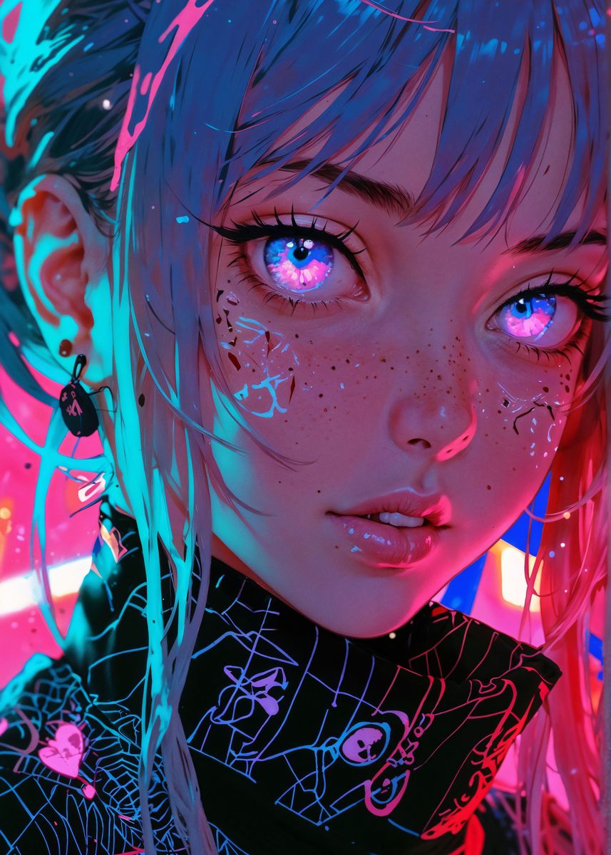 'Portrait Anime Neon' Poster, picture, metal print, paint by ...