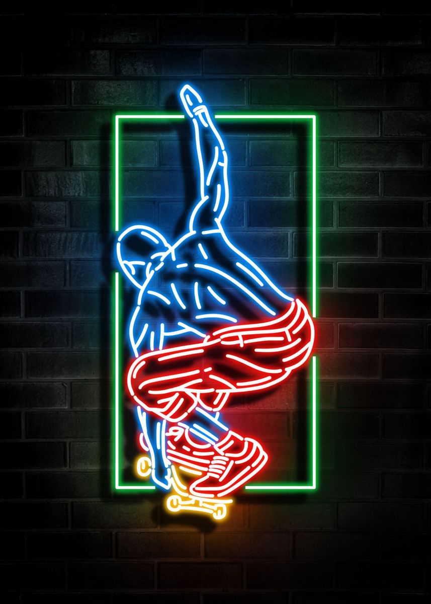 'SKATEBOARDING NEON ART' Poster, picture, metal print, paint by MoveUp ...