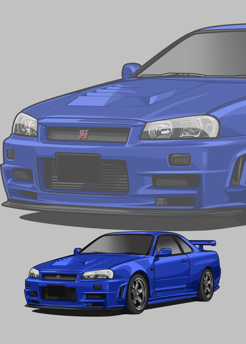'Nissan r34 Skyline blue' Poster, picture, metal print, paint by ...