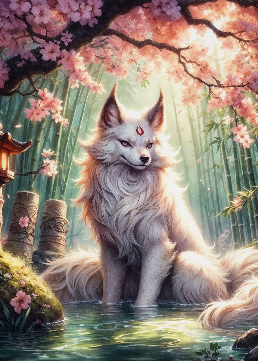 'cherry blossom wolf' Poster, picture, metal print, paint by Coral ...