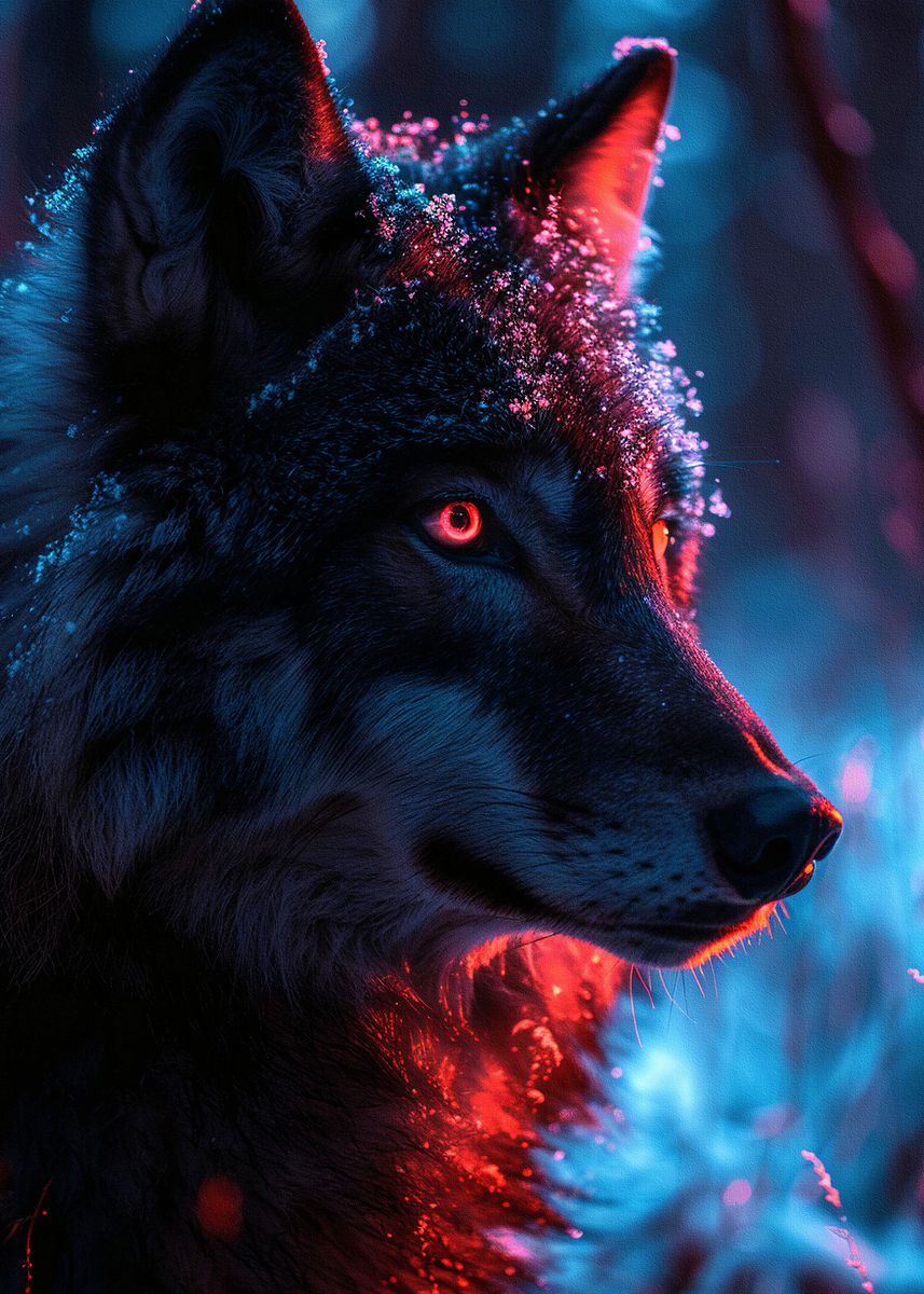 'Red Eye Wolf' Poster, picture, metal print, paint by thu doan | Displate