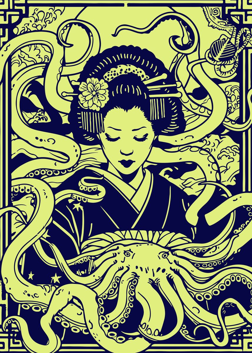 'Geisha with yokai tentacle' Poster, picture, metal print, paint by ...
