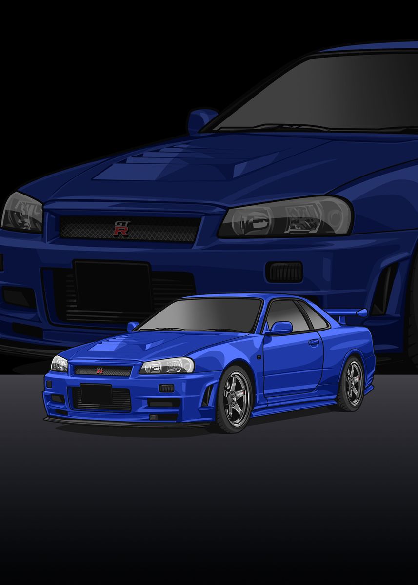 'Nissan r34 Skyline blue' Poster, picture, metal print, paint by ...