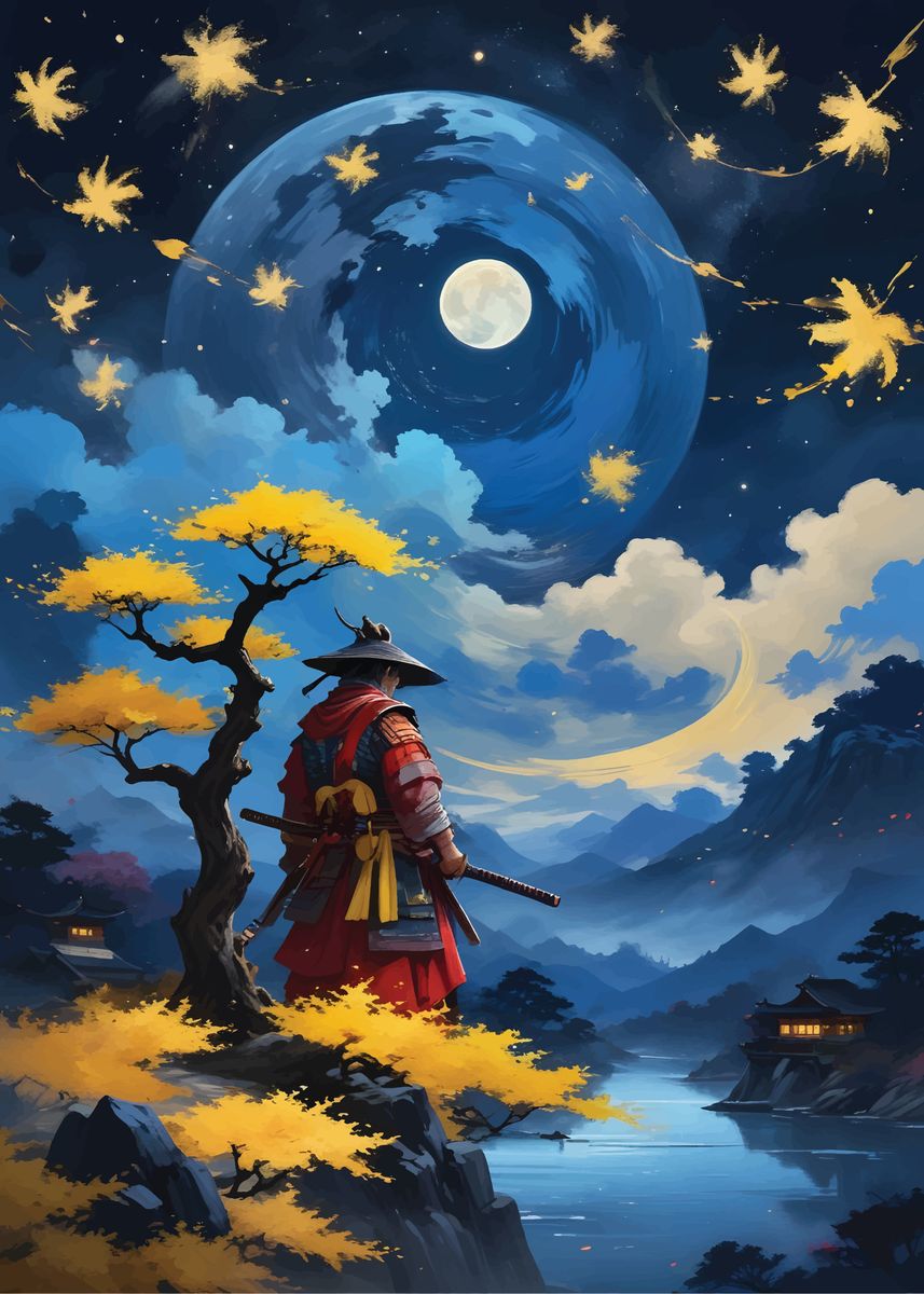 'Starry Night Samurai ' Poster, picture, metal print, paint by ALEX ...