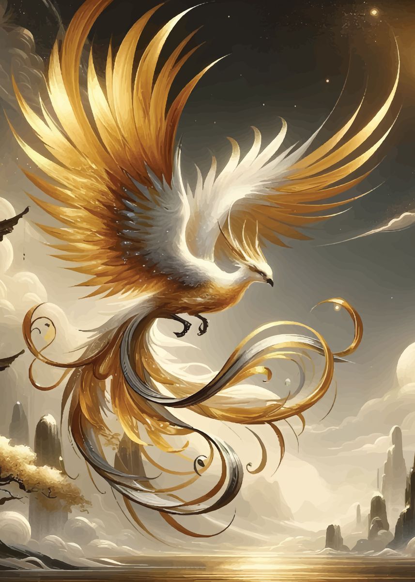 'Golden Phoenix ' Poster, picture, metal print, paint by ALEX GREZ ...
