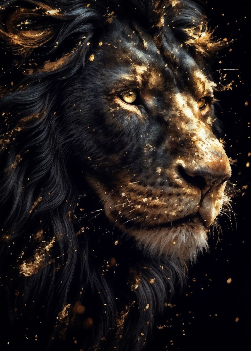 'Black and Gold Lions' Poster, picture, metal print, paint by Nobita ...