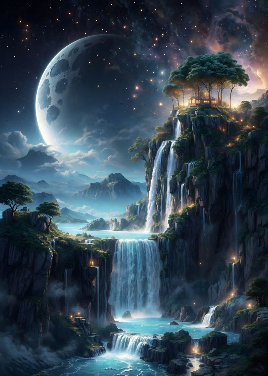 'Magical waterfall' Poster, picture, metal print, paint by Below ...