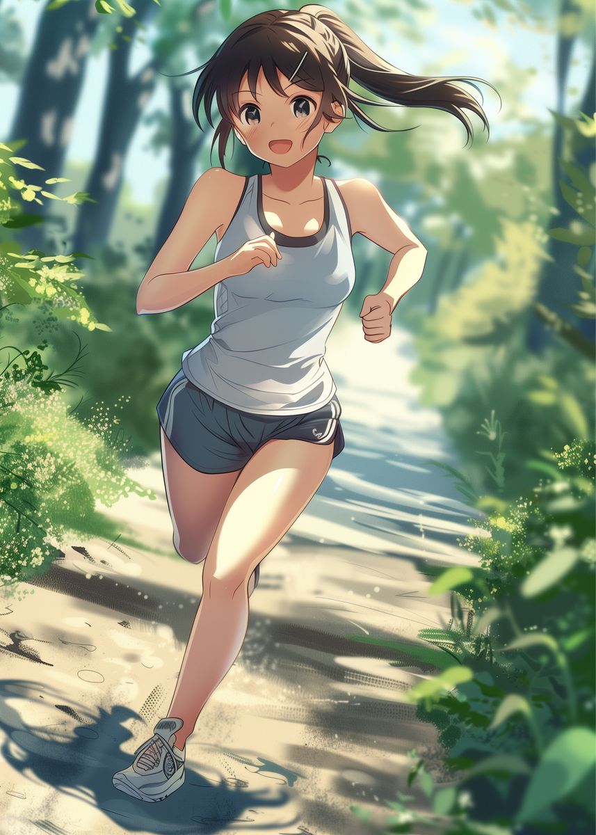 'Anime Girl is Jogging' Poster, picture, metal print, paint by OSRAM ...