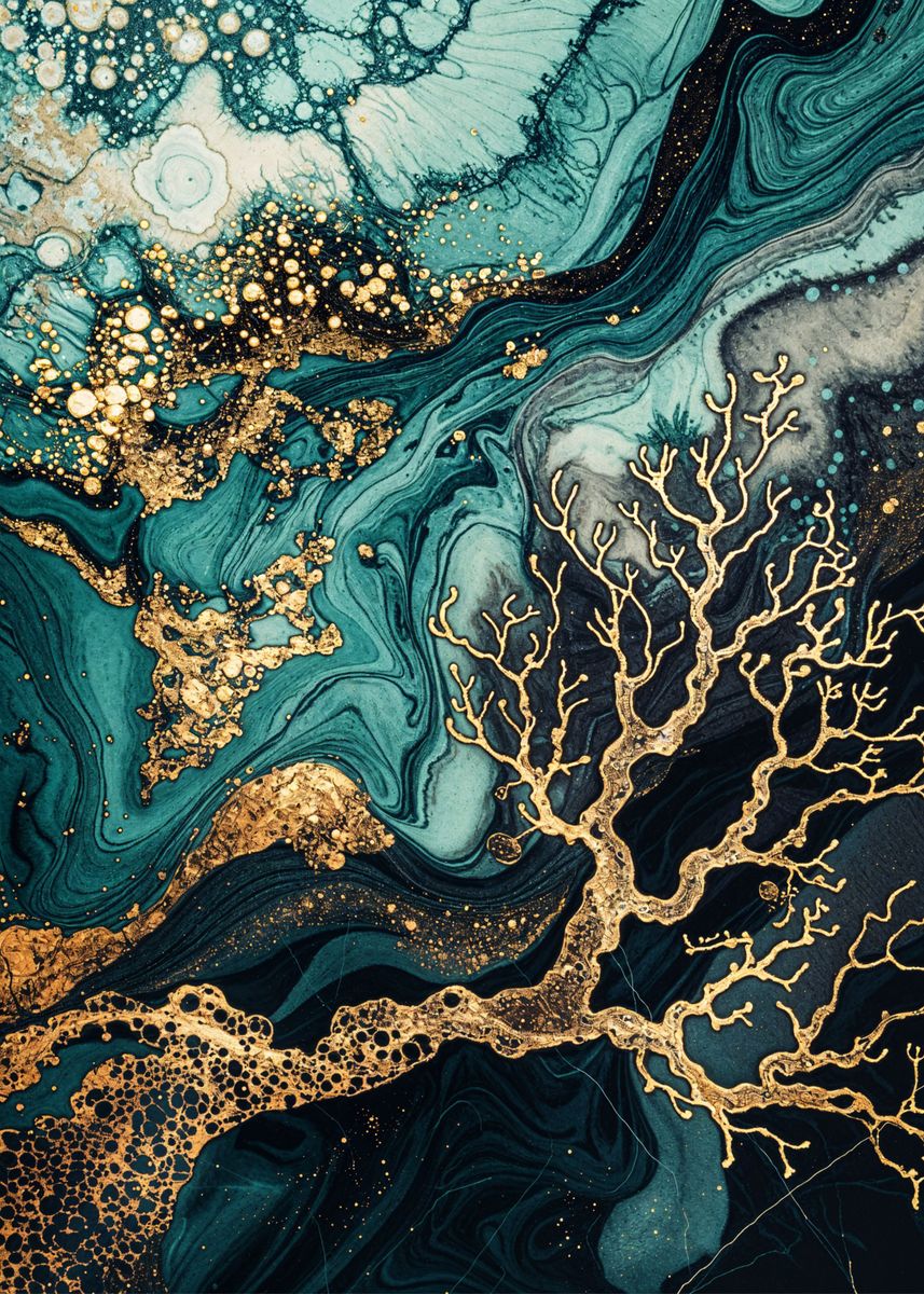 'Golden Coral Reef' Poster, picture, metal print, paint by SuperNova ...