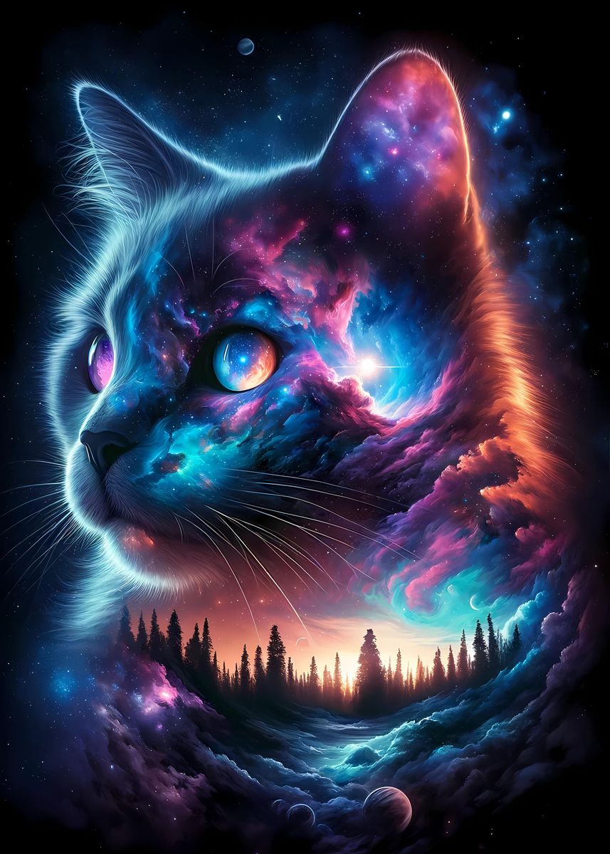 'Cosmic Cat' Poster, picture, metal print, paint by Dystopian Artwork ...