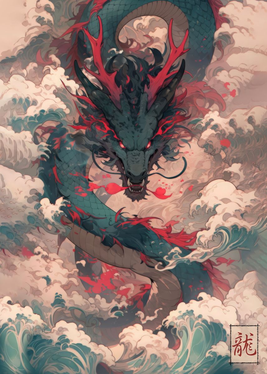 'Dragon Waves Japanese ' Poster, picture, metal print, paint by ...
