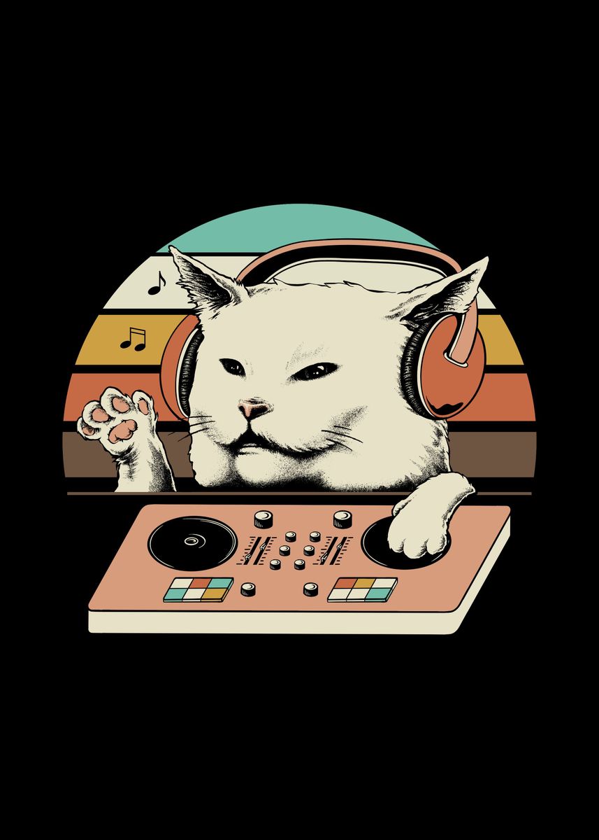 'DJ Cat Meme Women Yelling' Poster, picture, metal print, paint by ...