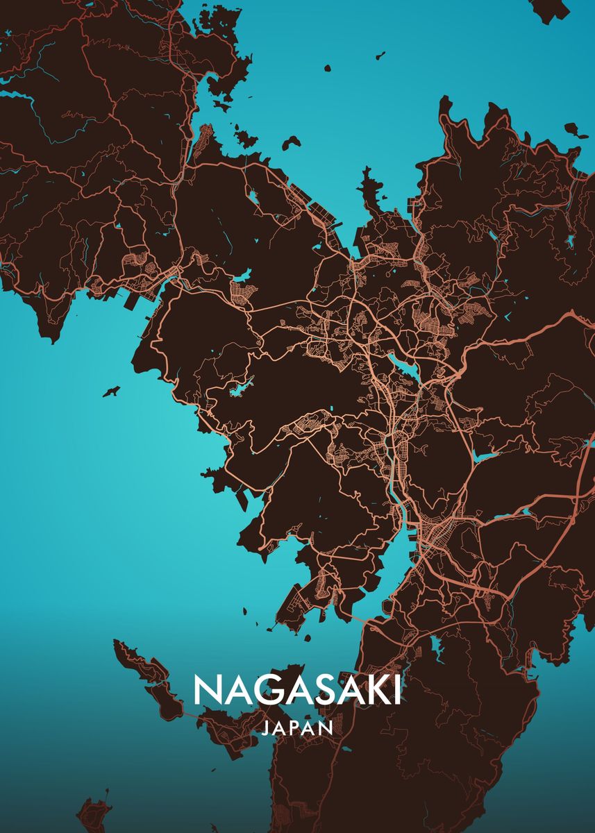 'Nagasaki City Map' Poster, picture, metal print, paint by Miracle ...